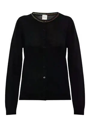 Paul Smith Merino Wool Cardigan With Multicolored Trim - Black