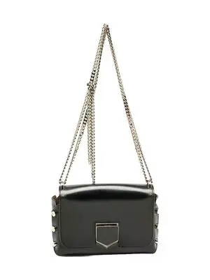 JIMMY CHOO Lockett City Leather Shoulder Bag - Black