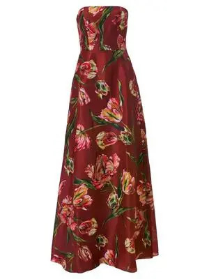 Carolina Herrera Tulip-print Strapless Gown - Red