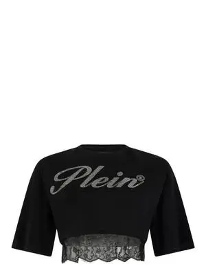Philipp Plein Lace Cropped T-shirt - Black