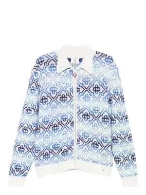 Casablanca Geometric Pattern Zip-up Cardigan - White