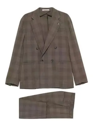 Tagliatore Checked Double-breasted Suit - Brown