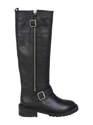 VIA ROMA 15 Buckle Zip Leather Boots - Black
