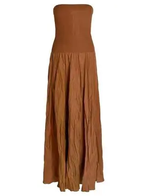 Johanna Ortiz Ribbed Bandeau Gathered Midi Dress - Brown