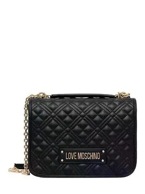 Moschino Quilted Crossbody Bag With Logo And Chain Strap - Black