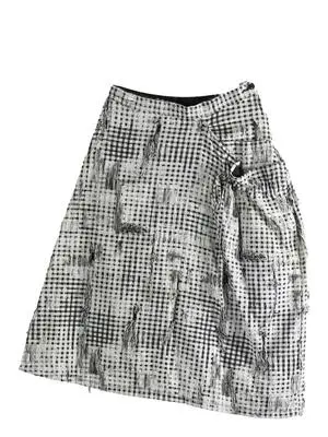 Y’s Frayed Check-pattern Midi Skirt - White