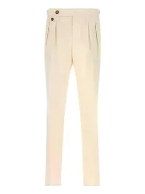 Brunello Cucinelli Button Pleated Cotton Trousers - Neutrals