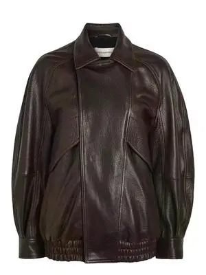 Nour Hammour Raglan-sleeve Leather Jacket - Brown