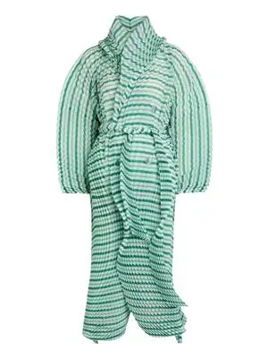Issey Miyake Striped Pleated Coat - Green