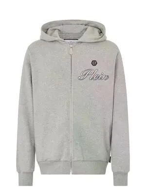 Philipp Plein Embroidered-logo Zip-up Hoodie - Grey