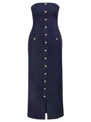 Florence & Fortitude Buttoned Strapless Dress - Blue
