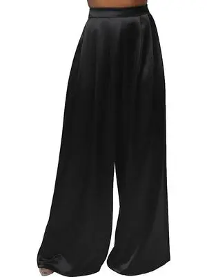 JLUXLABEL Satin Bliss Pleated Wide-leg Pants - Black