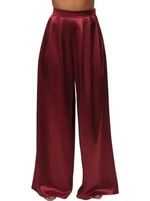 JLUXLABEL Satin Bliss Pleated Wide-leg Pants - Red