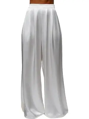 JLUXLABEL Satin Bliss Pleated Wide-leg Pants - White