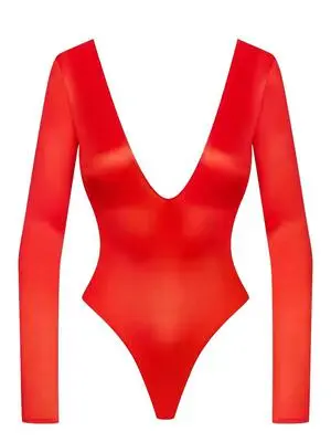 MAISON CLOSE Open-back Long-sleeve Bodysuit - Red