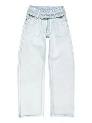Acne Studios Belted Straight Leg Jeans - Blue/white