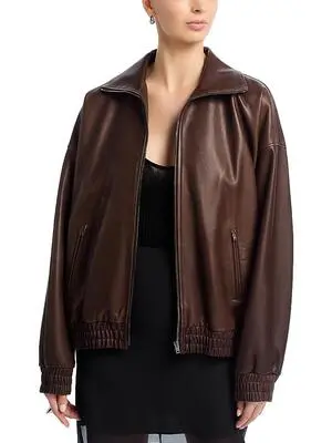 Acne Studios Leather Funnel Neck Jacket - Dark Brown