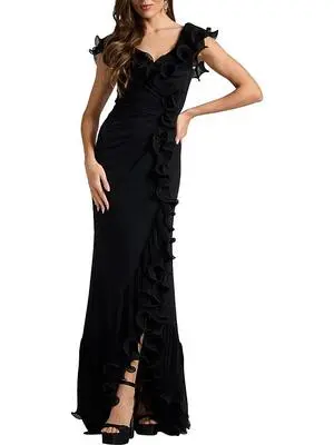 Tadashi Shoji Leandra Cascading Ruffle Gown - Black