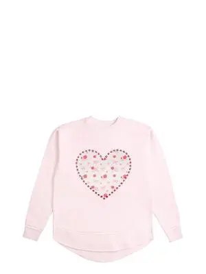 SWEET WINK Dainty Rose Pearl Heart Patch Sweatshirt - Ballet Pink