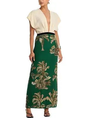 Johanna Ortiz Night Steps Maxi Dress - Ecru/green