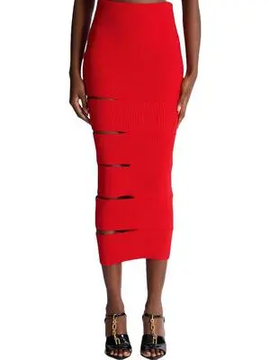 Balmain Long Knit Cut-out Skirt - Red