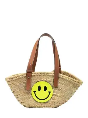 Loewe 2020 Paula's Ibiza Smiley Small Raffia Basket Tote Bag - Brown