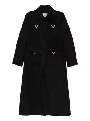 Valentino Garavani Logo-detail Single-breasted Coat - Black