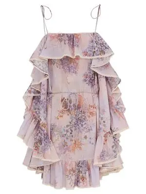 Zimmermann Cascadian Mini Dress With Ruffles - Lilac