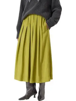 HUSH Ivy Pleated Air Flow Midi Skirt - Olive Green