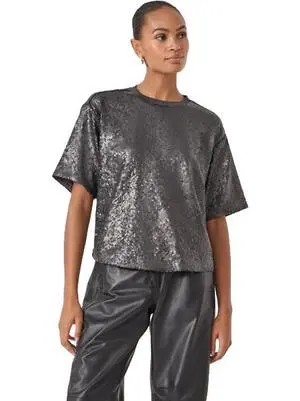 HUSH Holly Matte Sequin T-shirt - Gunmetal Grey