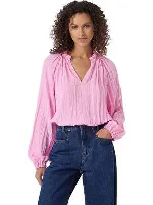 HUSH Ruffled Long Sleeve Blouse - Candy Pink
