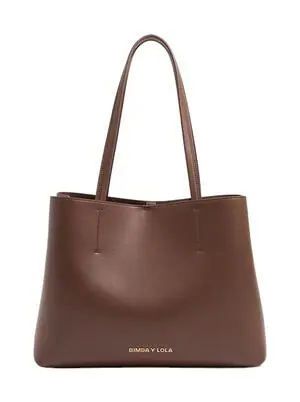 Bimba Y Lola Large Leather Shopper Bag - Moka