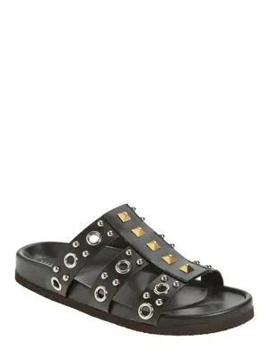 Valentino Garavani Rockstud Leather Slide Sandals - Black
