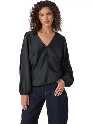 HUSH Grace Long Sleeve Satin Top - Black