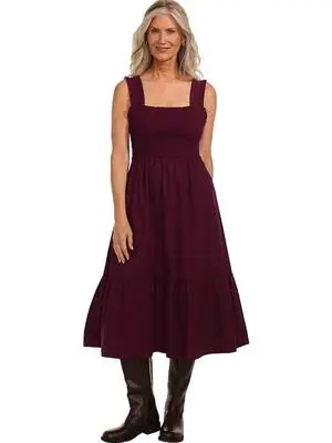 LANDS' END Cotton Poplin Ruffle Smocked Dress - Burgundy