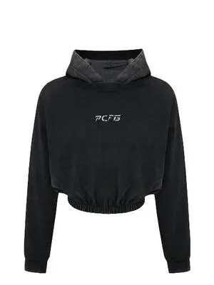 PCFG Cotton Acid Washed Cropped Hoodie - Black