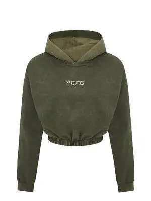 PCFG Cotton Acid Washed Crop Hoodie - Green