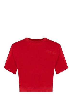 PCFG Cotton Padded Shoulder Cropped T-shirt - Red