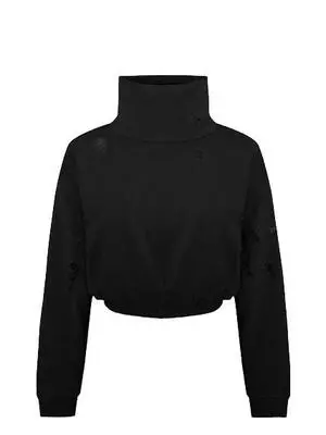 PCFG Cotton Destroyed High Neck Sweatshirt - Black