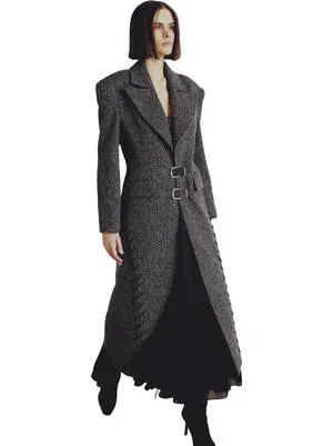 PCFG Wool Cashmere Blend Long Overcoat - Black & White