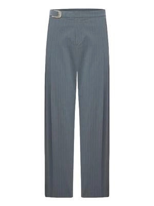 PCFG Cotton Blend Striped Woven Belted Trousers - Grey