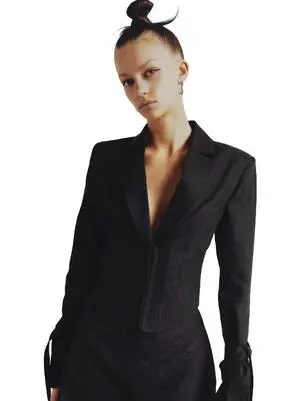 PCFG Corset Blazer Jacket With Tie Detail - Black