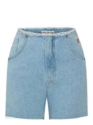 PCFG Cotton High-waist Denim Shorts - Blue-light Blue