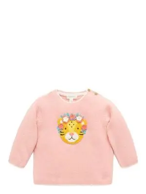 PUREBABY Embroidered Knit Sweater - Guava Melange