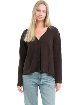 WILT CLOTHING Button-Front Mixed Cardigan Chocolate Torte