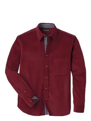PAUL FREDRICK Slim Fit Cotton Corduroy Casual Shirt - Burgundy