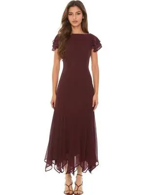 ALEXIA ADMOR Kaelith Ruffle Sleeve Midi Dress - Burgundy