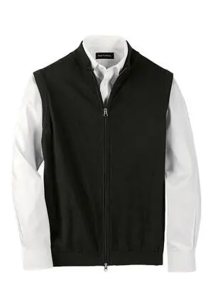 PAUL FREDRICK Cotton Full Zip Mock Neck Vest Black