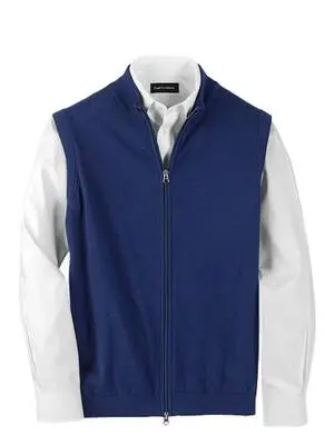 PAUL FREDRICK Cotton Full Zip Mock Neck Vest Blue