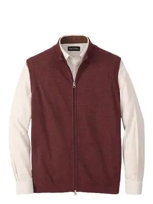 PAUL FREDRICK Cotton Full Zip Mock Neck Vest - Burgundy